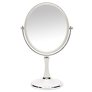 YEAKE Desk Mirror Vintage Table Mirror with Stand 8-inch Double Sided Swivel Mirror 1X/3X Magnification Makeup Vanity Mirror with Silver Style 13 Inch Height Standing Tabletop Mirror(Oval)