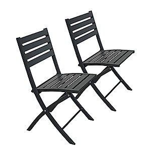 PRIVATE GARDEN Outdoor Folding Chair Set of 2 Aluminum Patio Dining Chairs Lightweight Bistro Chairs All-Weather Lawn Chairs for Garden, Poolside, Backyard, Camping, RV, Beach (Grey)
