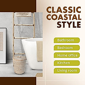 Kouboo La Jolla Rattan Round Waste Basket with Lid & Plastic Insert, 2 Gallon Woven Wastebasket & Home Decor, Honey Brown & 1030055 La Jolla Rattan Square Tissue Box Cover, 5.5" x 5.5" x 5.75"