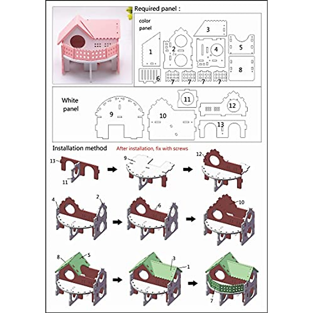 Hamster Maze Wood House Small Animal Hideout Wooden Assemble Double-Deck Hut Villa Ecological Cage Habitat Decor for Dwarf, Hedgehog, Syrian Hamster, Gerbils Mice