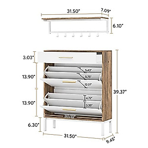 Tribesigns Shoe Cabinet 16 Pairs, Modern Slim 3 Flip Drawers Shoes Rack Storage Organizer with Coat Shelf, White Sneaker Holder Stand with Doors Thin Tipping Shoe Storage Cabinet for Entryway, Hallway