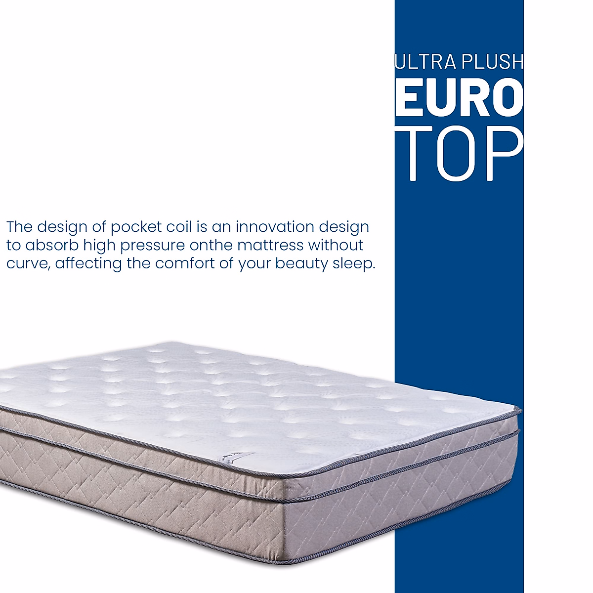 Treaton,12-Inch UltraPlush EuroTop Single Sided Hybrid Mattress,Compatible with Adjustable Bed, King, Mink