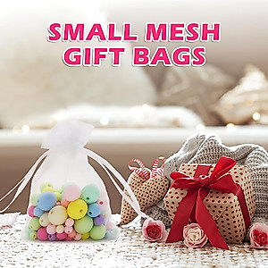 ANZNKU 50 Pack White Organza Bags 3x4 Inch, Mesh Gift Bags Candy Bags Small Mesh Bags Drawstring Favor Bags for Party Wedding Christmas