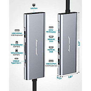 Hiearcool 4K Triple Display 9 in 2 Laptop Docking Station Compatible for MacBook Pro/Air Thunderbolt 3 Multiport Dock USB C Dongle (HDMI PD3.0 SD TF Reader RJ45 USB)