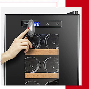 23L Table-Top Wine Fridge Black Wine Cooler LED + Lock & Key Glass Door Drinks Cellar Single-Zone,Horizontal,23L