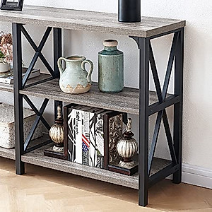 LVB Rustic Sofa Table, Farmhouse Console Table for Living Room, Hallway entryway Table with Storage, Entry Table for Foyer, Light Grey Oak, 55 Inch
