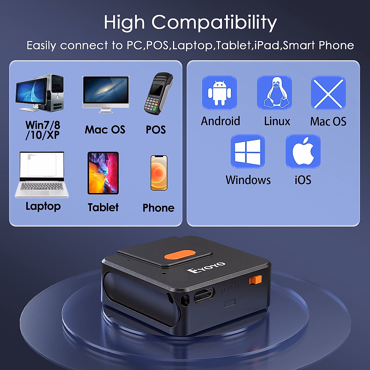 Eyoyo Wearable Glove 1D Bluetooth Barcode Scanner, Left&Right Hand Wearable,1D Finger Trigger Wireless Bar Code Reader Inventory with Retractable Lanyard Compatible with iPhone iPad Android Tablet