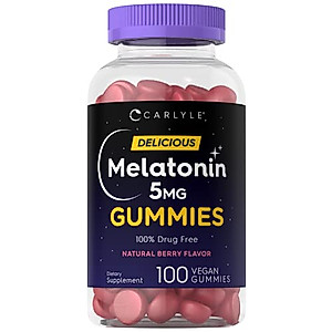 Carlyle Melatonin 5mg Gummies | 100 Count | 1 Gummy Per Serving | Natural Berry Flavor | 100% Drug Free | Non-GMO, Gluten Free Supplement