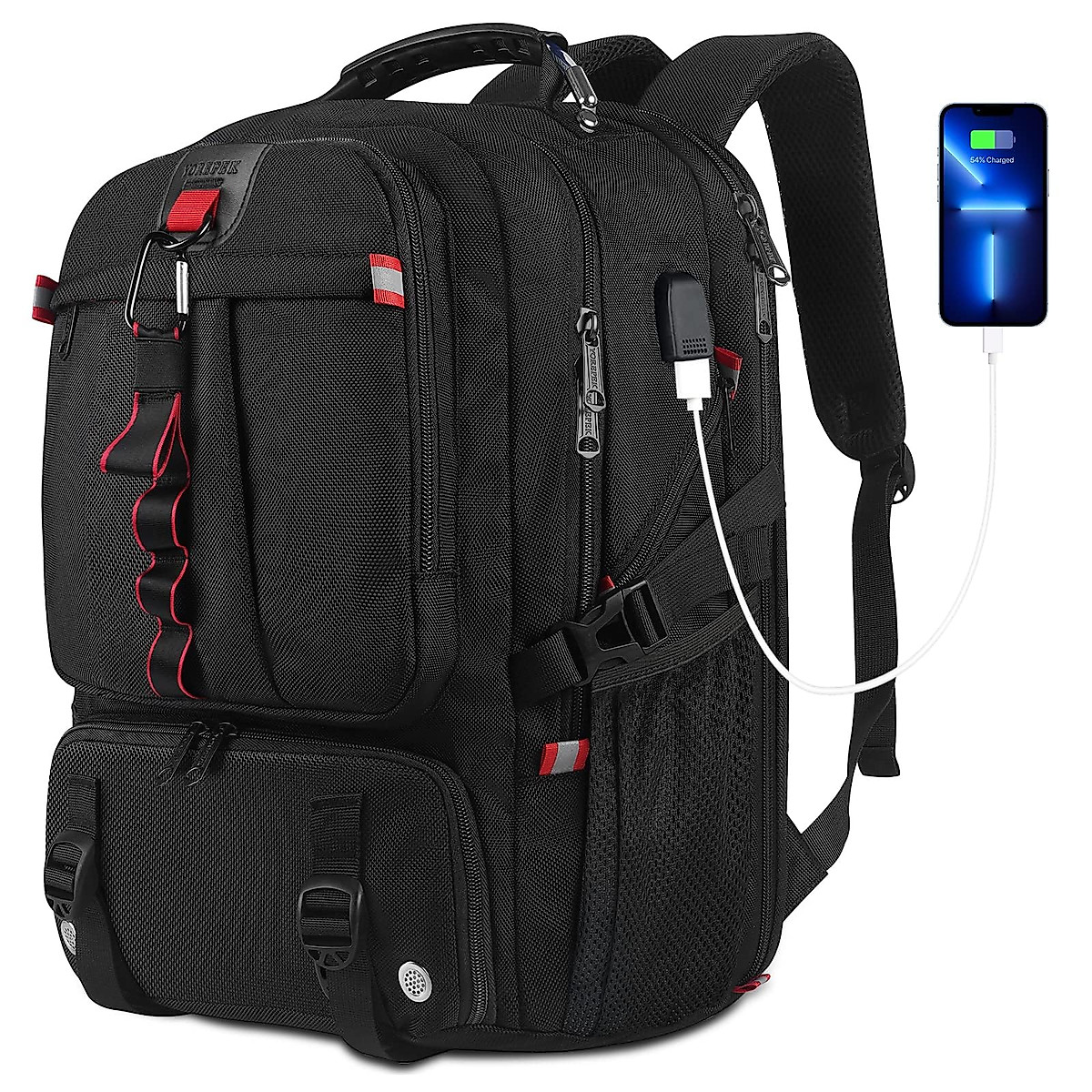 Gym Backpack with Shoe Compartment, Large Travel Backpack for Men Women Airline Approved, 17 Inch Laptop Backpack with USB Charging Port Anti Theft College School Computer Bag Business Work, Black