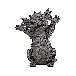 Pacific Giftware Happy Garden Dragon Cheering You On Garden Display Decorative Accent Sculpture Stone Finish 5.25 Inch Tall