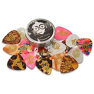 Pick Geek TRIO | 3 Sets of Premium Guitar Picks (Plectrums) | for Your Electric, Acoustic, or Bass Guitar | X Heavy, Heavy, Medium & Light | Gifted in 3 Metal Pocket 'Click Clack' Boxes