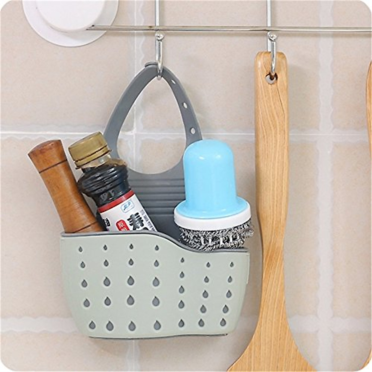 Double Layer Sink Hanging Pouch Kitchen Drainer Organizer Storage Holders Bathroom Storage Shelf Soap Holders Racks Eco-friendly Storage Basket (1, Beige)