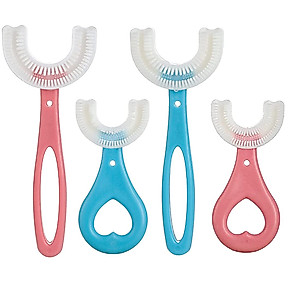 Pritbon 4Pcs Children's U-Shape Toothbrush for 360degree Thorough Cleansing, Heart/Oval U Shape Toothbrush for Kids 0-12 Years Old