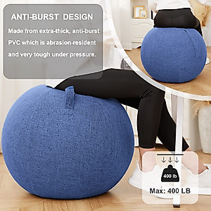 Exercise Ball Chair with Fabric Cover, Pilates Yoga Ball Chair for Home Office Desk, Pregnancy Ball & Balance Ball Seat to Relieve Back Pain, Improve Posture, Birthing Ball for Pregnancy (Blue)
