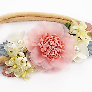 6PCS Baby Girl Headbands Flower Nylon Headbands Elastic Hair Bands Baby Floral Hair Accessories for Newborn Infant Toddlers Baby Birthday Party (Flower Baby Headbands-A)