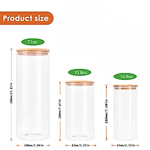 RoweLLsouL Glass Storage Jars, Transparent Food Containers Set of 3, Food Jars with Bamboo Wood Lid for Kitchen Ingredients Storage, Coffee Beans, Candy, Cookies, Rice, Sugar, Flour, Pasta, Nuts