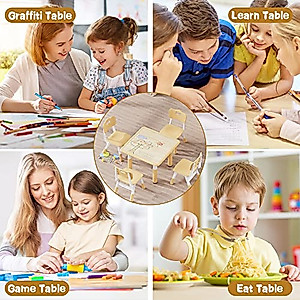 Brelley Kids Table and 4 Chairs Set, Height Adjustable Toddler Table and Chair Set, Graffiti Desktop, Classroom/Daycare/Home, Children Multi-Activity Table for Ages 2-10