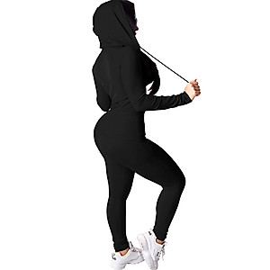 PINSV Women Two Piece Outfits Workout Sets Bodycon Tracksuit Long Sleeve Zip Up Hoodie Jacket Jogger Matching Sweat Pants Set Black XL