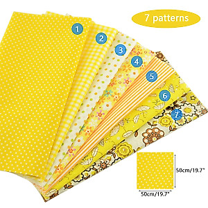 7 Pieces Cotton Fabric Plainl Printed (20"x20"), Comfortable Fabric for Sewing, Patchwork Quilting Fabric, Pretty Flower Pattern Material for Quilting Sewing Cloths Sewing DIY Artcraft -Yellow