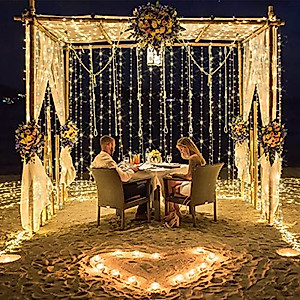 LED Fairy Curtain Lights,Remote Control Hanging Lights,Bedroom Party Wedding Decoration,Home Decor Lighting,Indoor Outdoor Christmas Halloween (300Led - Warm White)