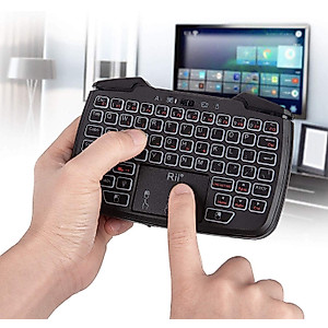 (Backlit Version)Rii RK707 3 in 1 Multifunctional 2.4GHz Wireless Portable Game Controller 62-Key Rechargeable Keyboard Mouse Combo Turbo Vibration Function for PC/Raspberry pi2/Android TV Google/TV B