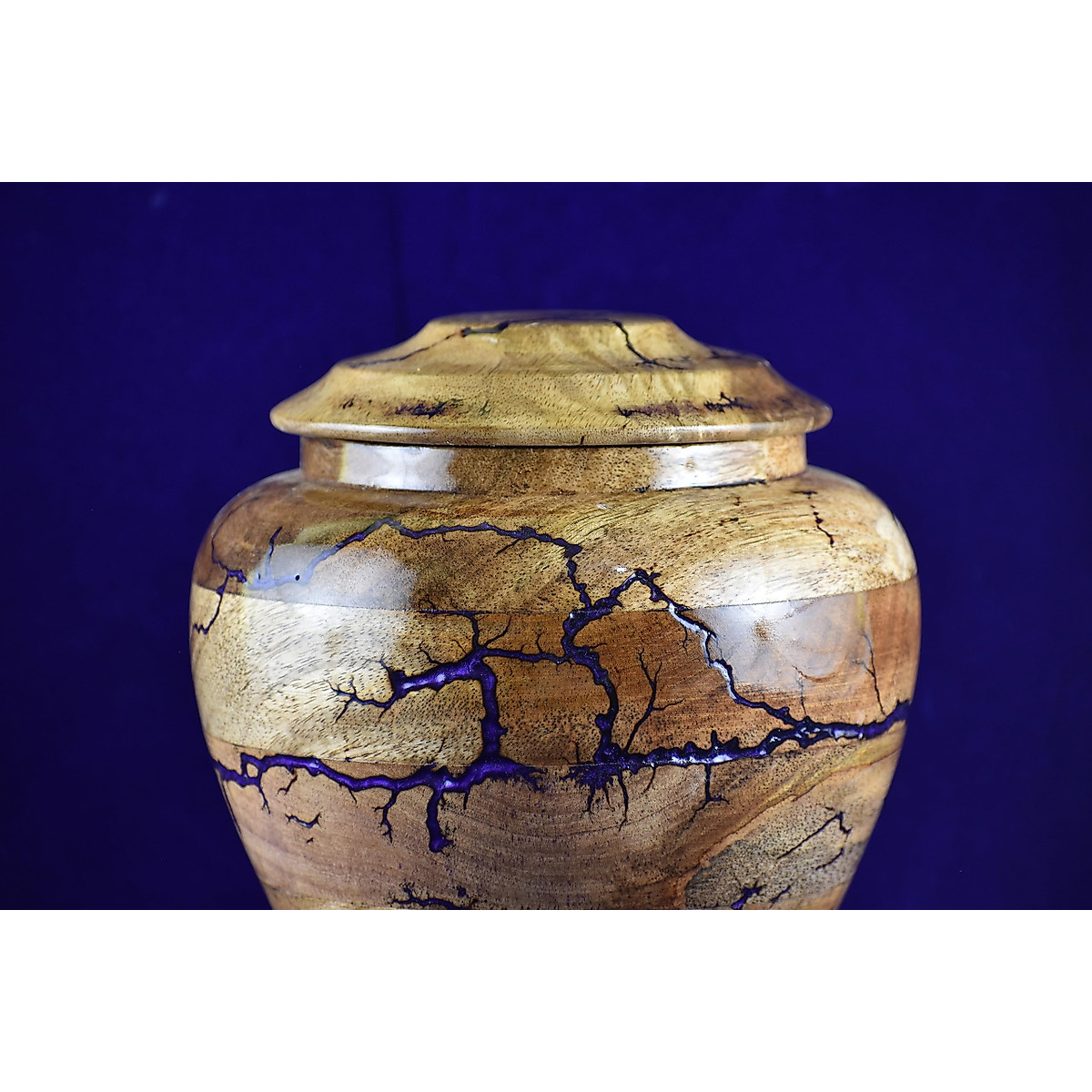 MHK Royal White Blue Lichtenberg Figure Urn for Human Ashes Wooden Urn Box with Lid Pet urn Cremation urn Burial Urn Box Adult Funeral Urn Resin Urn Ashes Keepsake Urn for Ashes
