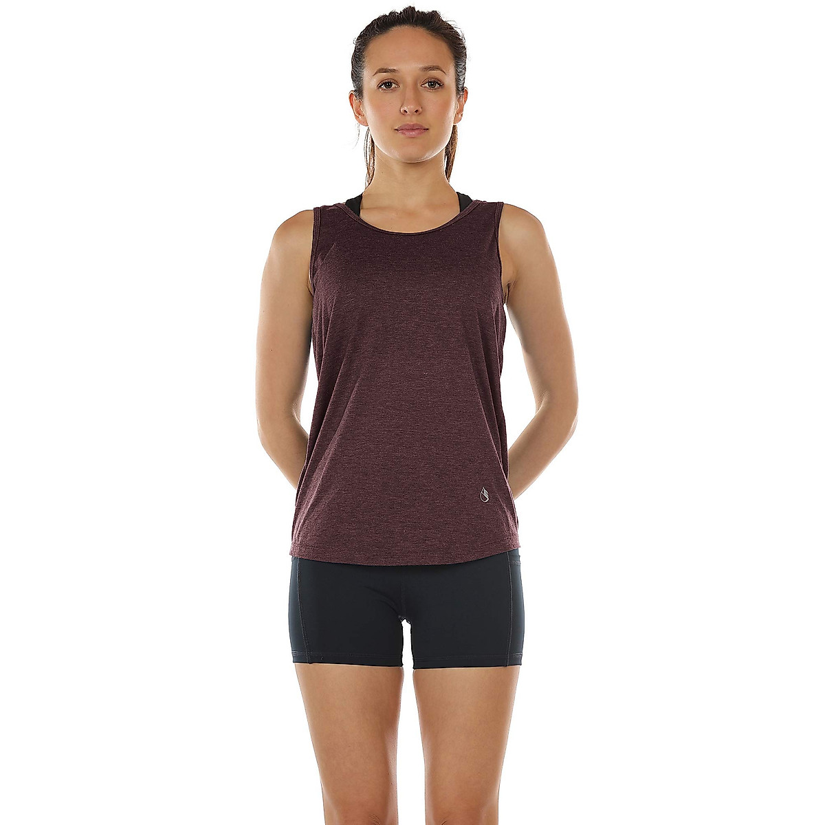 icyzone Workout Tank Tops for Women - Open Back Strappy Athletic Tanks, Yoga Tops, Gym Shirts (L, Burgundy)