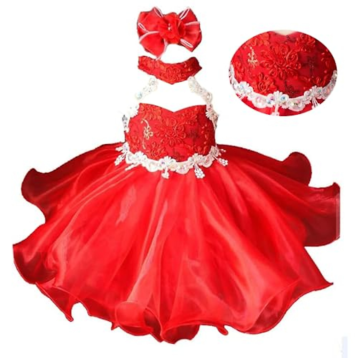 Jenniferwu G035 Infant Toddler Baby Newborn Little Girl's Pageant Party Birthday Dress RED SIZE12-18M