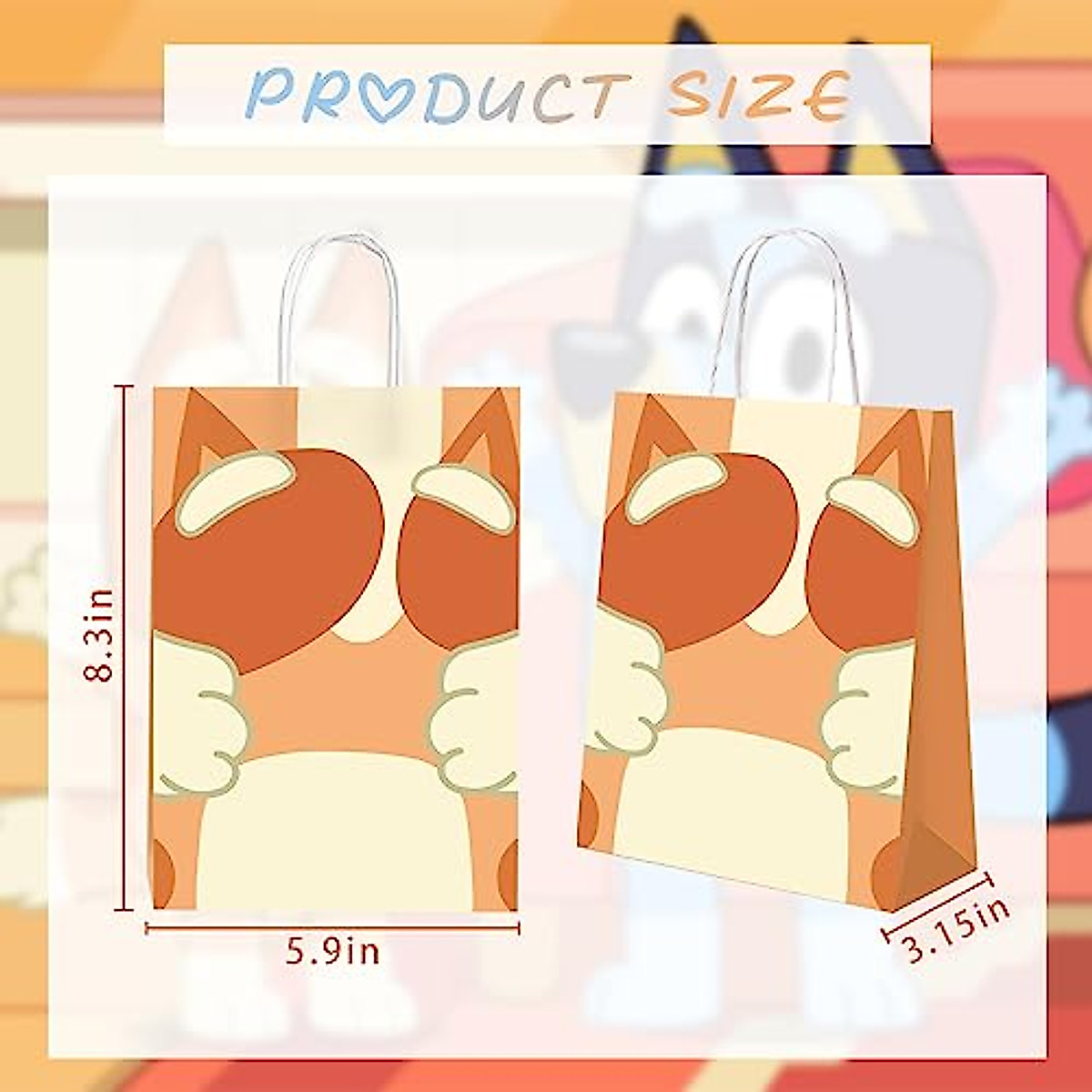 24 Pack Dog Man Gift Bags Blue Dog Ears Pattern Paper Gift Bags with Handles for Kids for Baby Shower Birthday Party Party Supplies