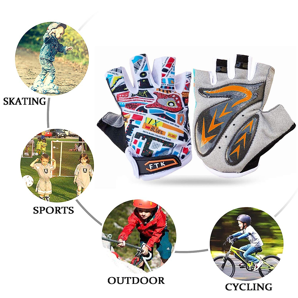 Kids Bike Gloves Boys Girls Gel Padded Full Finger/Half Finger Road Riding Mountain Bicycle Non-Slip Cycling Glove for Youth Junior Children Ages 2-11 (Orange-Half Finger,Medium)