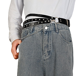 Eigso Leather Punk Goth Belt for Women Men Rock Classic Vintage Gothic Chain Waist Belt for Woman Man Black