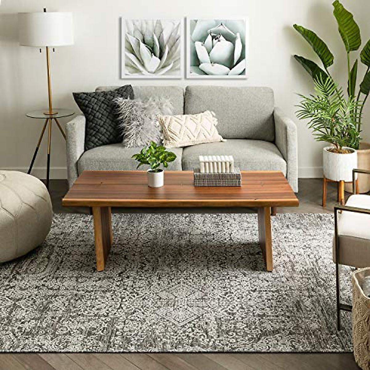 Well Woven Antu Black Vintage Distressed Damask Area Rug (5'3" x 7'3")