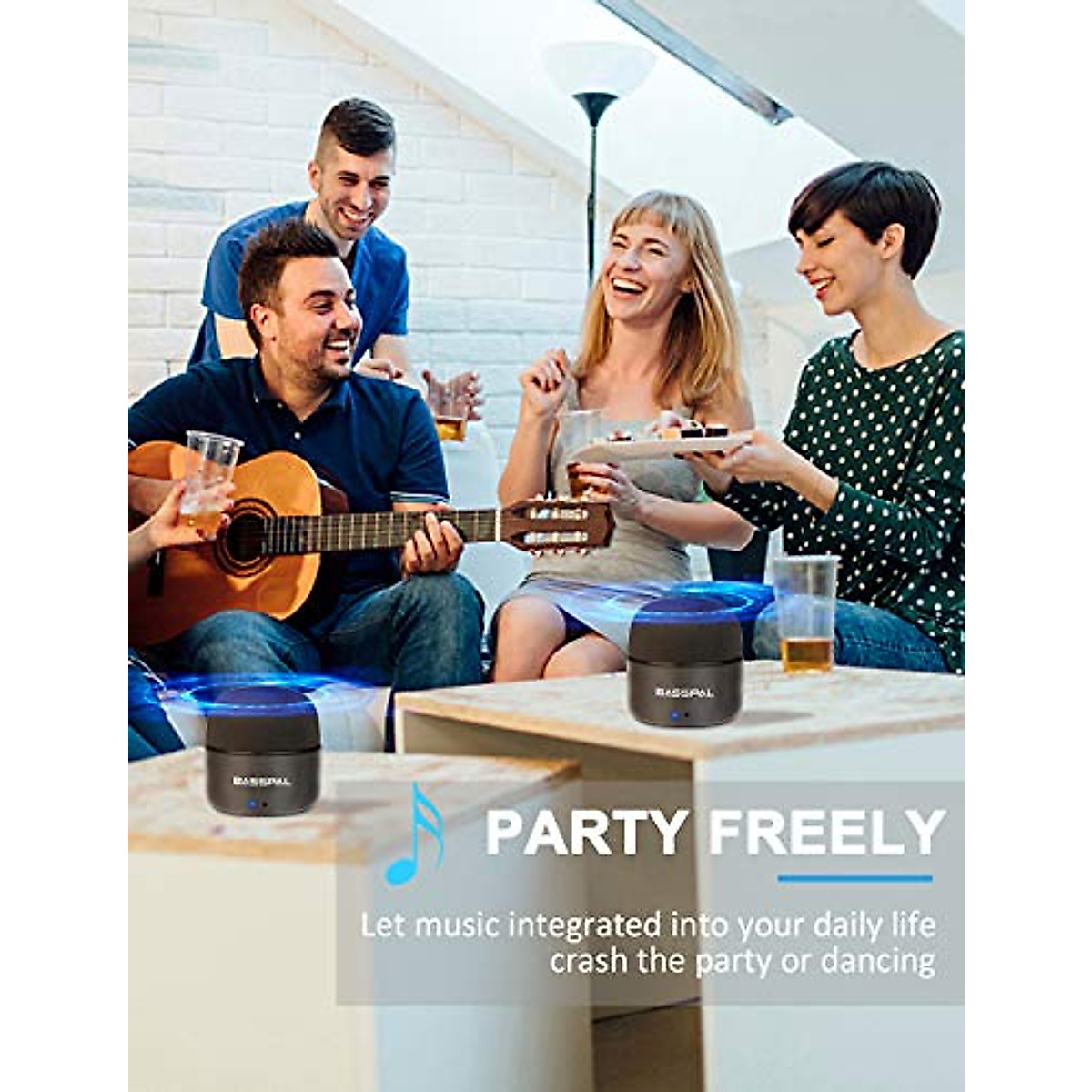 BassPal Portable Bluetooth Speakers, Small True Wireless Stereo (TWS) Speaker with Radio, IPX5 Waterproof, HD Sound & Enhanced Bass, Mini Pocket Size for Home Travel Shower Pool Beach Outdoor-2 Pack