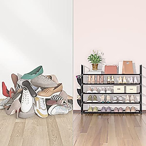 Shoe Rack 5 Tier Shoe Organizer Shoe Storage 20-25 Pairs Shoe Rack for Closet Shoe Rack Organizer Entryway Shoe Holder Space Saving Shoe Shelf Shoe Stand Large Tall Shoe Tower Bedroom Garage Door