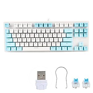 Zyyini Bindpo Mechanical Keyboard, 87-Keys Computer Gaming Keyboard with Color Mixed Backlight, USB Wired Keyboard for Desktop ComputerLaptopOffice, Plug and Play (White Blue)