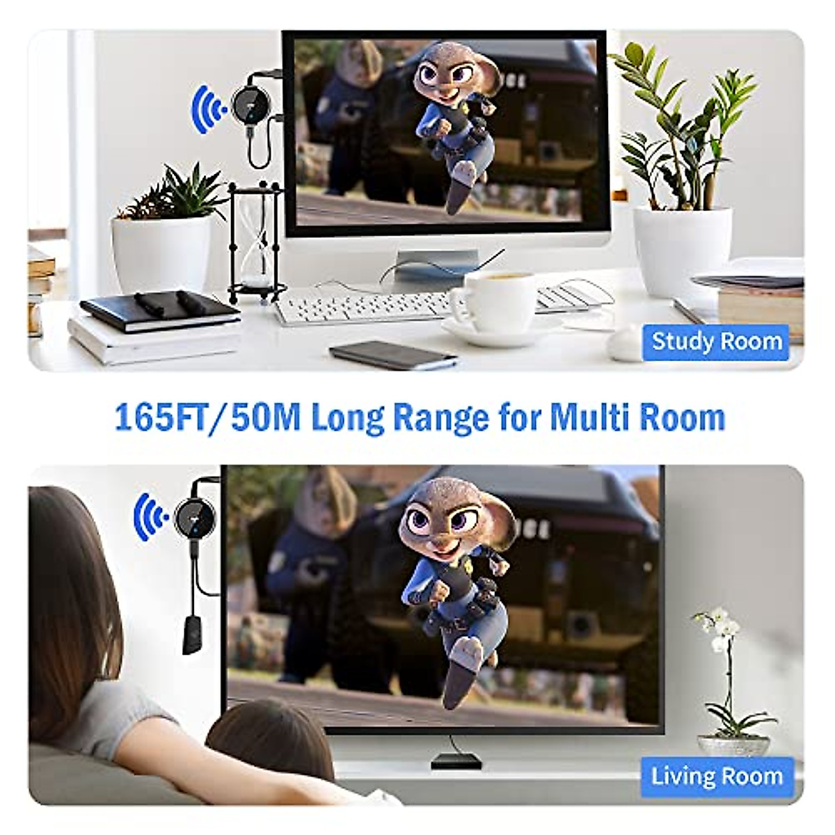 AIMIBO Wireless HDMI Transmitter & Receiver 4K, Streaming 2.4/5GHz Smooth Video/Audio to Monitor, Projector, HDTV, HDMI Wireless Extender 165FT/50M for Laptop, PC, Camera, Blu-ray, PS5, iPhone, Tablet