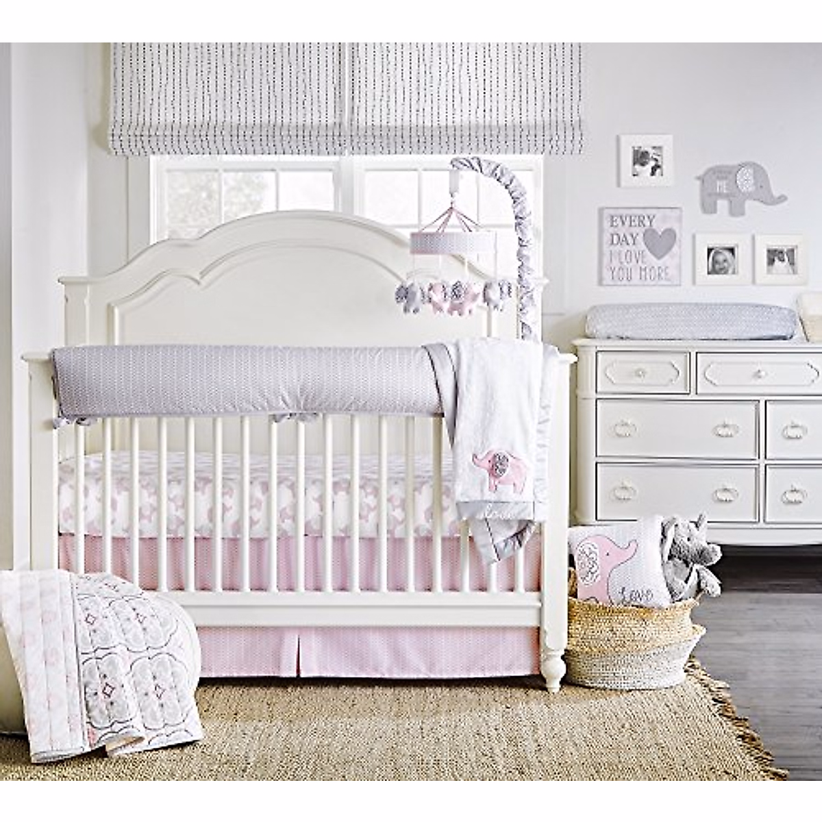 Wendy Bellissimo Baby Mobile Crib Mobile Musical Mobile - Elephant Mobile from The Elodie Collection in Pink and Grey
