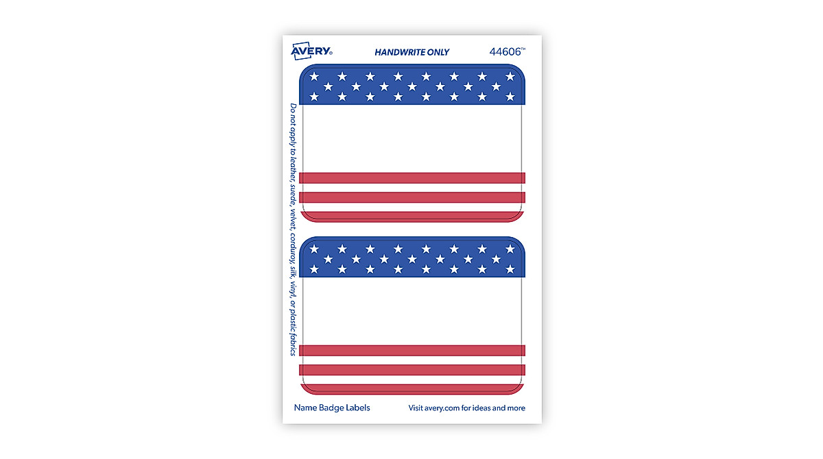 Avery American Flag Name Tags - No Curl, 36 Stickers