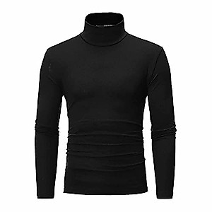 Men's Turtleneck Top Slim Fit Solid Base Thin Sweater Casual Long Sleeve Underwear Tops Male Cozy Blouse T-Shirt Black