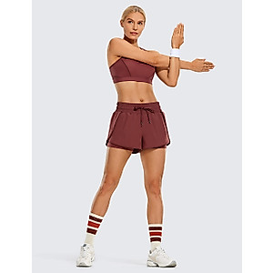 CRZ YOGA Women's Mid Waisted Workout Running Shorts with Liner 3'' - 2 in 1 Athletic Sport Tennis Gym Shorts Zip Pocket Black Small