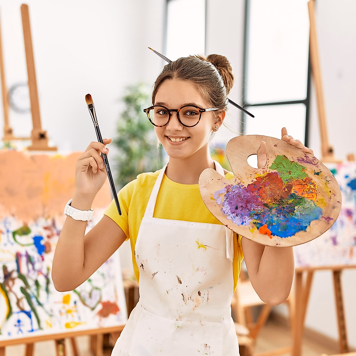 Artist Paint Brush Set of 10 for Acrylic, Watercolor, Gouache and Oil Painting, Professional Art Paint Brushes Kit for Canvas, Body Painting, Model, Rock, Craft and More