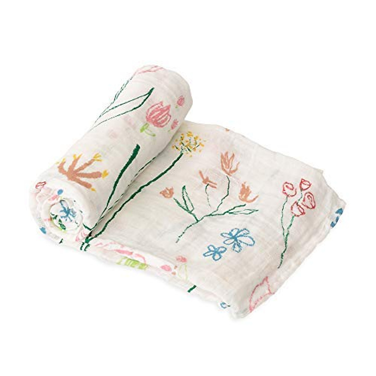 Red Rover Kids Cotton Muslin Swaddle - 47”x 47”- 100% Cotton – Machine Washable – Softer with Every Wash – Playful Designs -Soft, Breathable & Lightweight – Unisex (Pastel Petal)