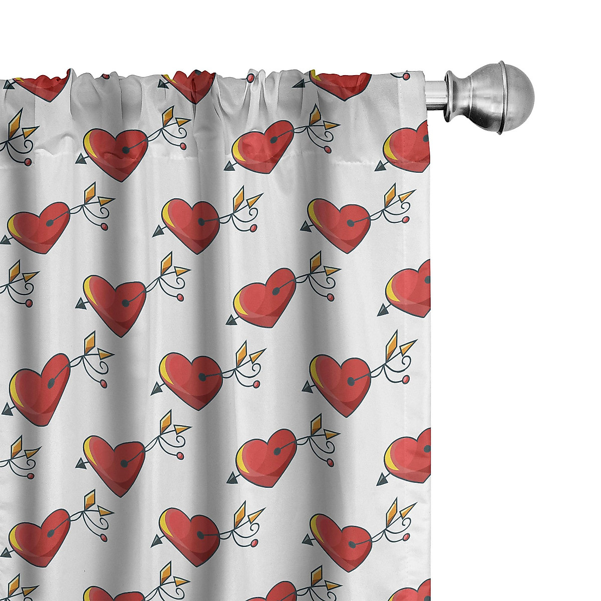 Ambesonne Romantic Window Curtains, Valentine's Hearts Lovers Heartbroken Amour Graphic on Plain Backdrop, Lightweight Decor 2-Panel Set with Rod Pocket, Pair of - 28" x 84", Vermilion Orange