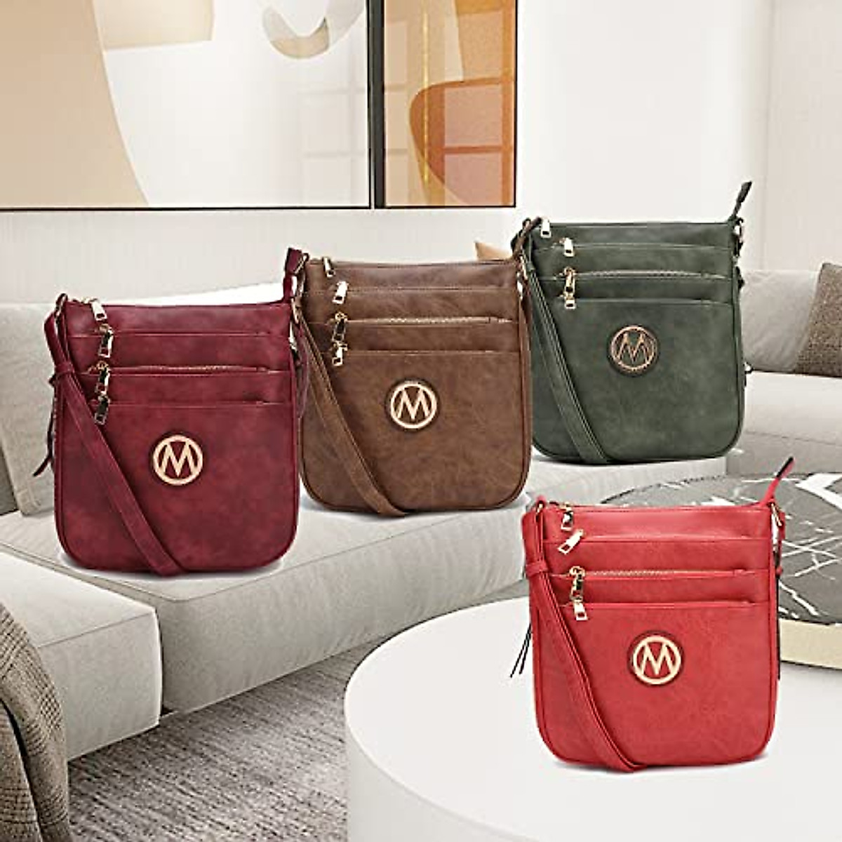 MKF Crossbody Bag for Women – PU Leather Expandable Messenger Purse – Designer Pocketbook Handbag Shoulder Strap