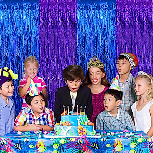 BEISHIDA 2Pcs Blue Purple Door Streamer Light Blue Purple Backdrop Foil Fringe Tinsel Boy Curtains Backdrops for Birthday Baby Shower Gender Reveal Party Decoration (3.28 ft x 6.56 ft)