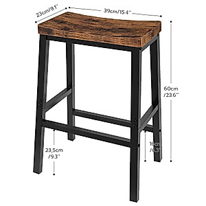HOOBRO Bar Stools, Set of 2 Bar Chairs, 23.6 Inch Saddle Stools, Kitchen Counter Stools with Footrests, Industrial Stools for Dining Room, Kitchen, Counter, Bar, Rustic Brown and Black BF02MD01