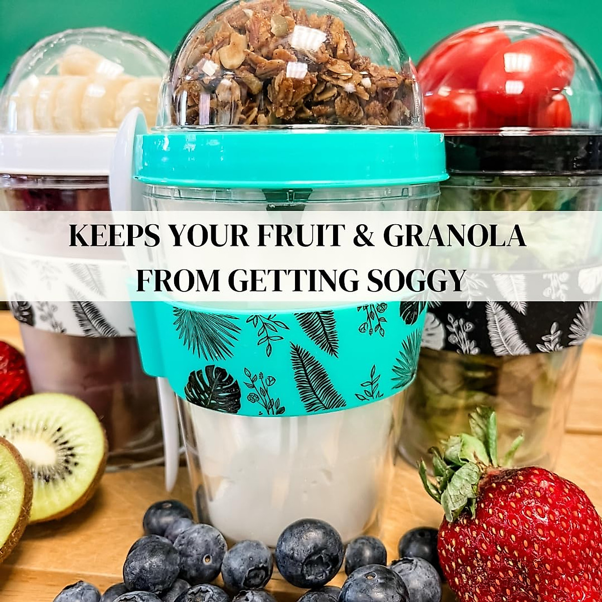 Healthy Habits for a Healthy You 4 Pack - Portable Parfait Cups with Lids Yogurt Containers with Lids Leak Proof Overnight Oats Containers Cereal Container Crunch Cup