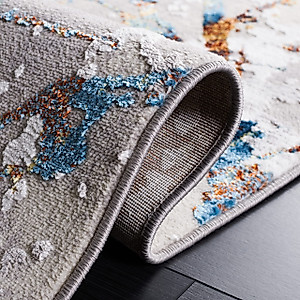 SAFAVIEH Amelia Collection Area Rug - 6'7" Square, Grey & Blue Gold, Modern Abstract Design, Non-Shedding & Easy Care, Ideal for High Traffic Areas in Living Room, Bedroom (ALA293M)