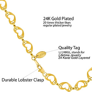 LIFETIME JEWELRY Flat Heart Link Anklet for Women & Teen Girls 24k Gold Plated (11)