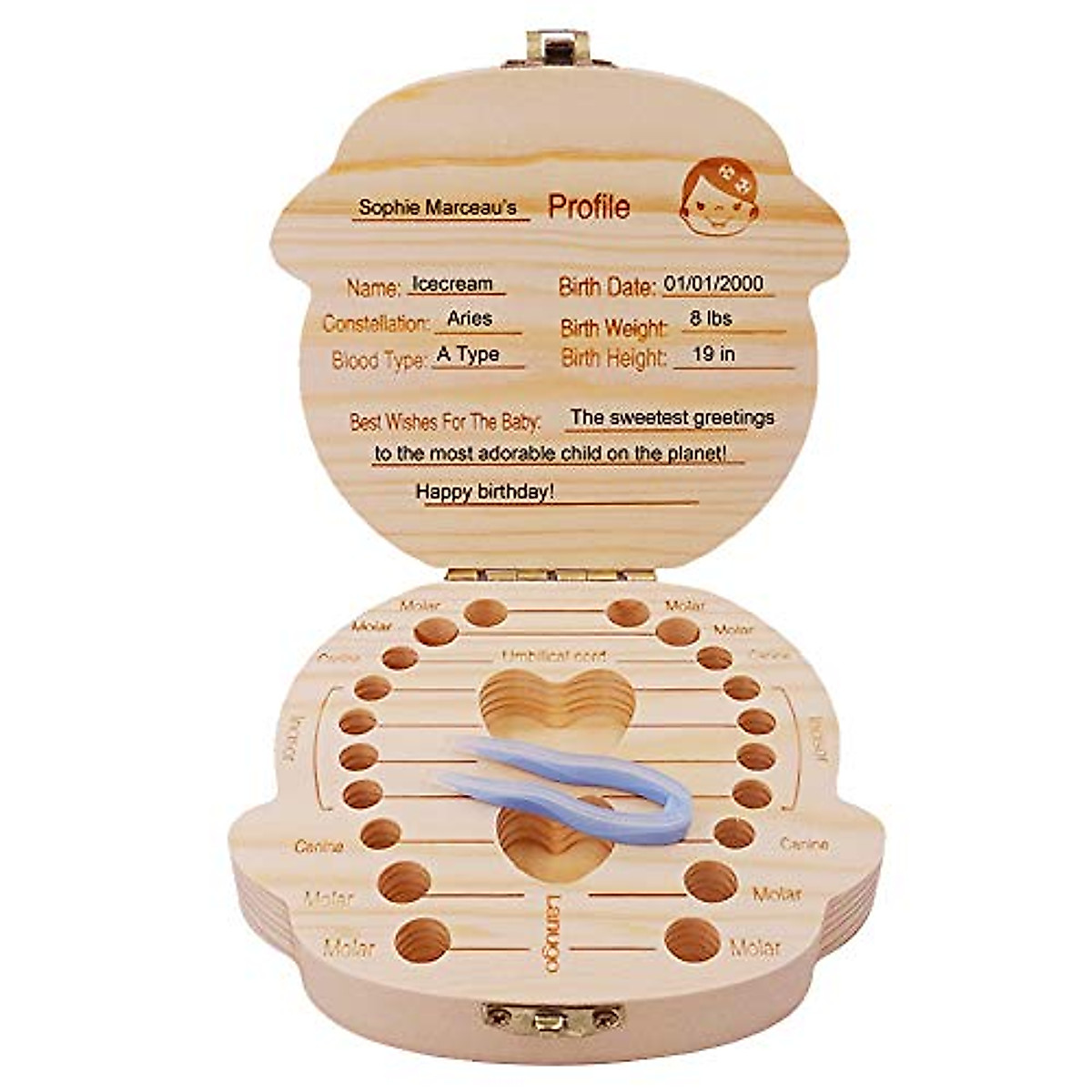 Baby Tooth Box Keepsake for Girls,Wooden Tooth Storage and Saver Box for Lost Teeth Children,Newborn Baby Birthday and Shower Gift